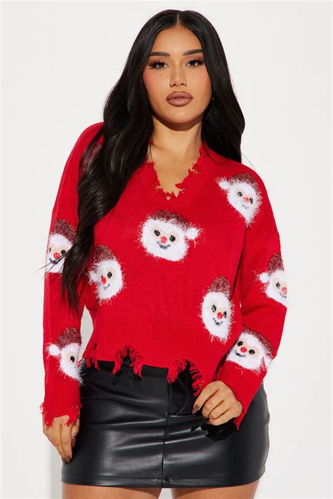 Santa Clause Sweater Red Combo Fashion Nova Sweaters Fashion Nova