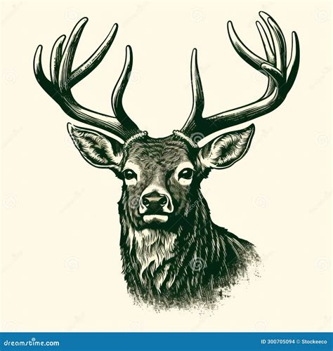 Vintage Deer Head Illustration Realistic Impression Stock