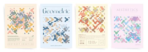 기하학적 미로 배경 컬렉션입니다 A4 세로 포스터 추상적 패턴과 다채로운 무작위 입자 벽 예술에 딱 맞습니다 유기 및 과학 미학