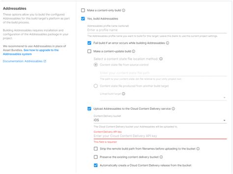 uploading adressables to the cloud content delivery service via unity