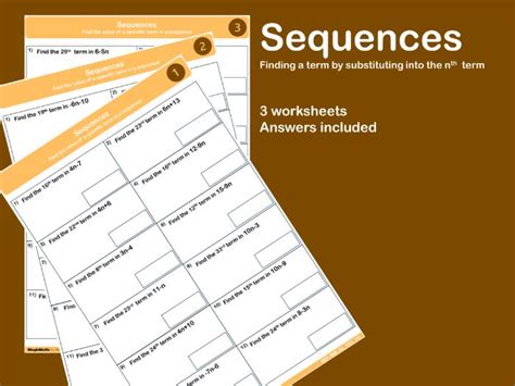 Finding A Term In A Sequence Substituting Into The Nth Term THREE WORKSHEETS With Answers
