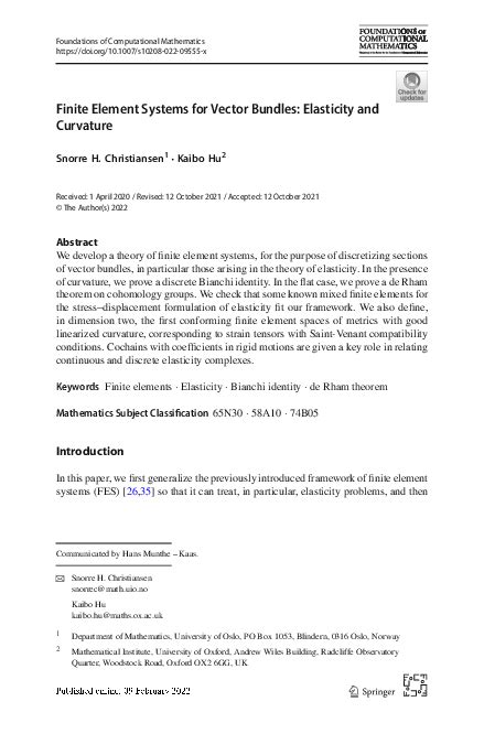 Pdf Finite Element Systems For Vector Bundles Elasticity And Curvature