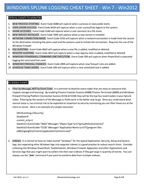 SOLUTION Windows Splunk Logging Cheat Sheet V1 1 Studypool
