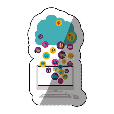 Cloud Computing And Media Icon Set Design Stock Illustration Illustration Of Device Cloud