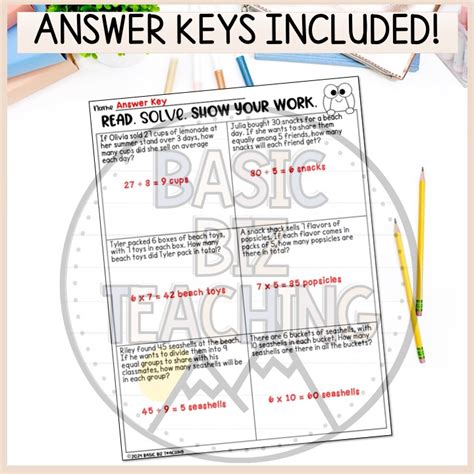 Summer Multiplication And Division Word Problems Math Worksheets 3rd