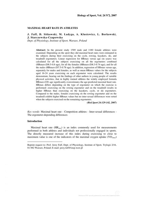 Pdf Maximal Heart Rate In Athletes
