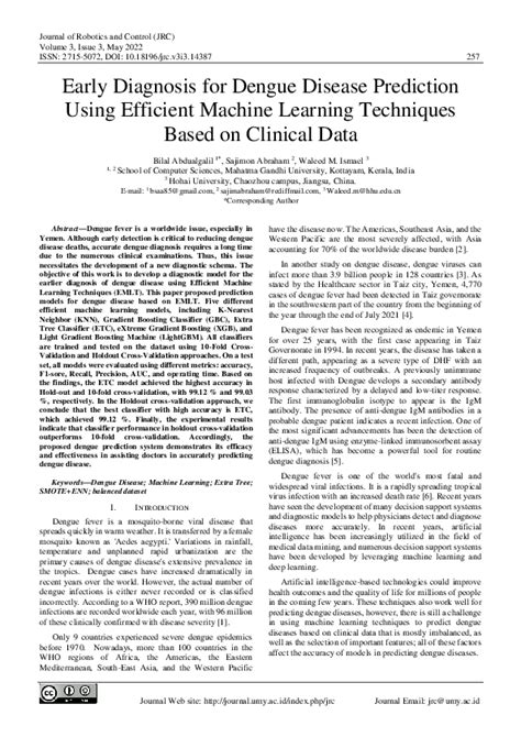 Pdf Early Diagnosis For Dengue Disease Prediction Using Efficient