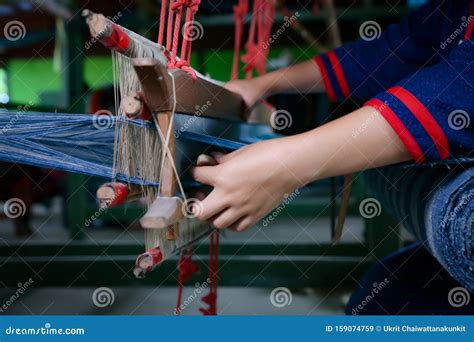 Cotton Weaving Woman Hand Weaving Cotton In Traditional Way At Manual