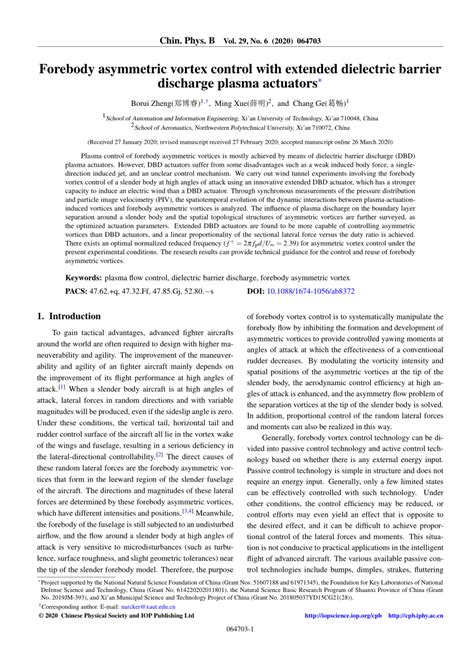 Pdf Forebody Asymmetric Vortex Control With Extended Dielectric Barrier Discharge Plasma Actuators