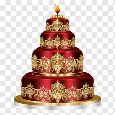 우아한 금 장식으로 아름답게 장식된 생동감 넘치는 빨간색 웨딩 케이크 우아한 금 장식으로 장식된 생동감 넘치는 붉은색 웨딩 케이크 아름답게 일러스트 축하 Png