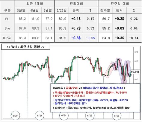 6월 26일자국제유가 공급우려 Vs 미재고증가강달러유가혼조