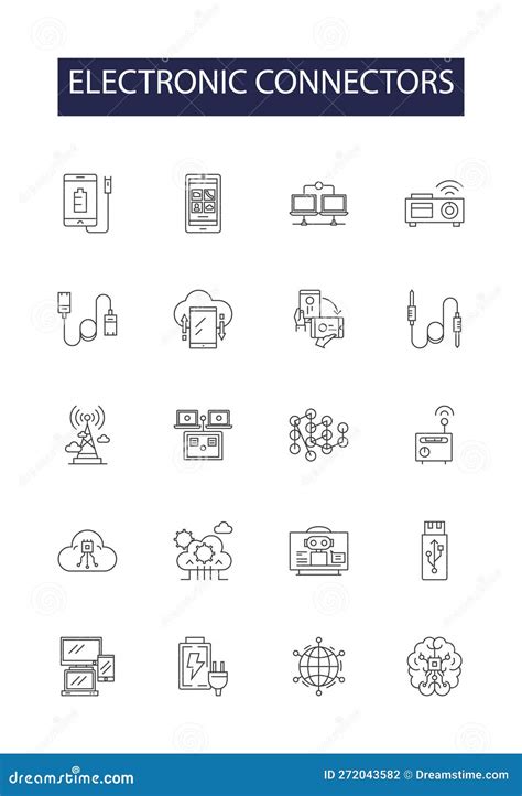 Electronic Connectors Line Vector Icons And Signs Pins Sockets Plugs
