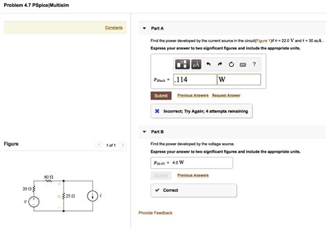solved problem 4 7 pspice multisim constants part a find the power developed by the current