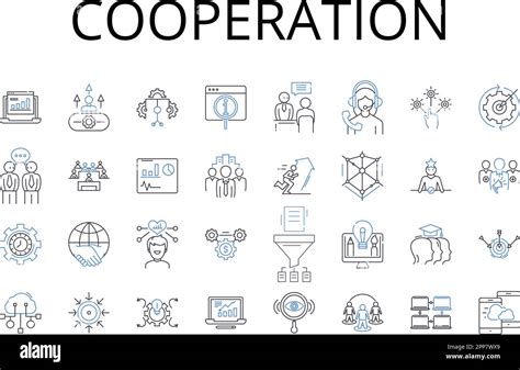 Cooperation Line Icons Collection Assistance Collaboration Partnership Unity Accordance