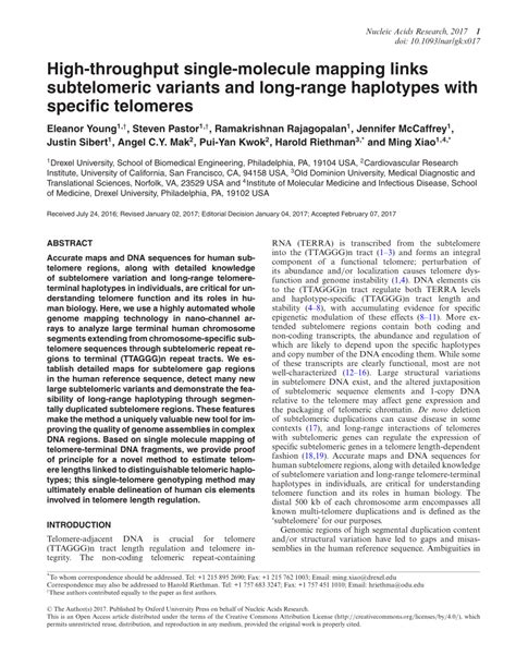 Pdf High Throughput Single Molecule Mapping Links Subtelomeric
