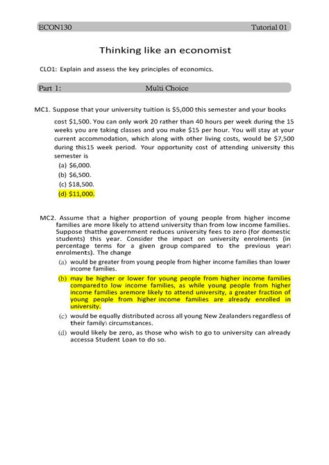ECON Completed Tutorial Thinking Like An Economist Thinking Like An Economist CLO