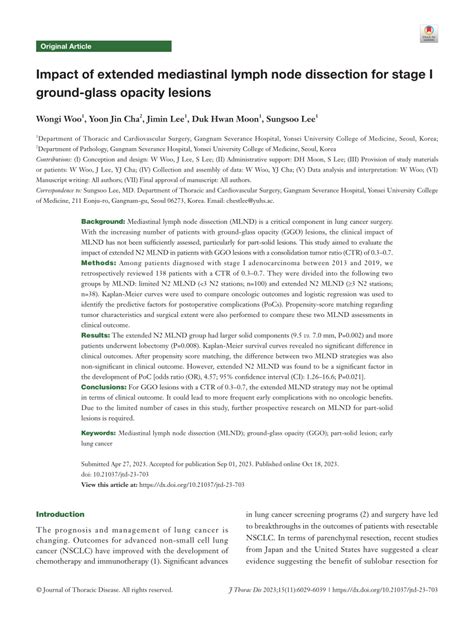 Pdf Impact Of Extended Mediastinal Lymph Node Dissection For Stage I