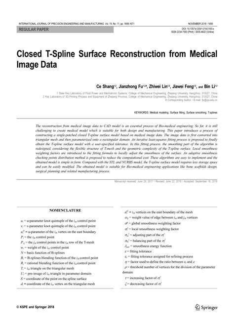 Pdf Closed T Spline Surface Reconstruction From Medical Image Data