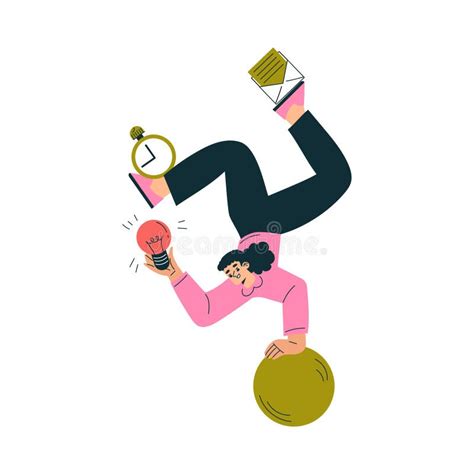 Productive Workflow With Woman Balancing On Ball Managing Task Vector Illustration Stock