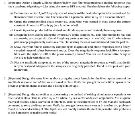 Points Design A Length Linear Phase FIR Chegg