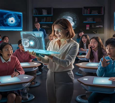 Teacher Using Laptop In Classroom Premium Ai Generated Image