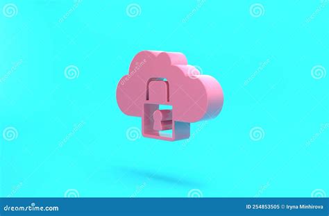 Pink Cloud Computing Lock Icon Isolated On Turquoise Blue Background Security Safety
