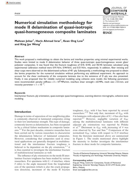 Numerical Simulation Methodology For Mode Ii Delamination Of Quasi Isotropic Quasi Homogeneous