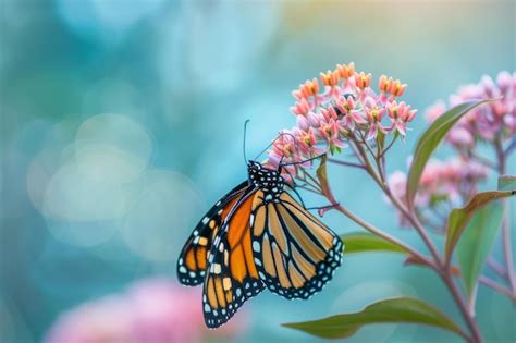 a detailed view of a monarch butterfly resting on a milkweed plant
