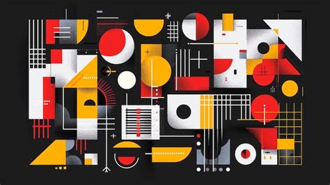 반색 패턴을 가진 추상적인 기하학적 모양 바우하우스 스타일 터 일러스트레이션 프리미엄 사진