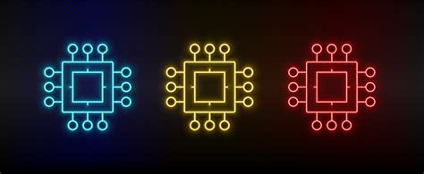 네온 아이콘 프로세서 칩 빨간색 파란색 노란색 네온 벡터 아이콘 세트 0명에 대한 스톡 벡터 아트 및 기타 이미지 0명 Cpu 가공의 인물 Istock