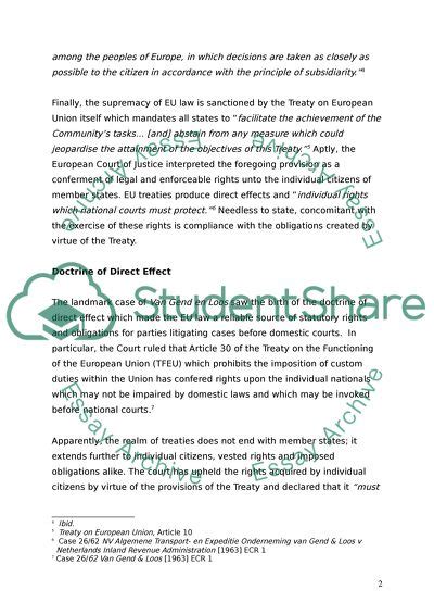 The Doctrine Of Direct Effect In Eu Law Essay Example Topics And Well Written Essays 2000 Words