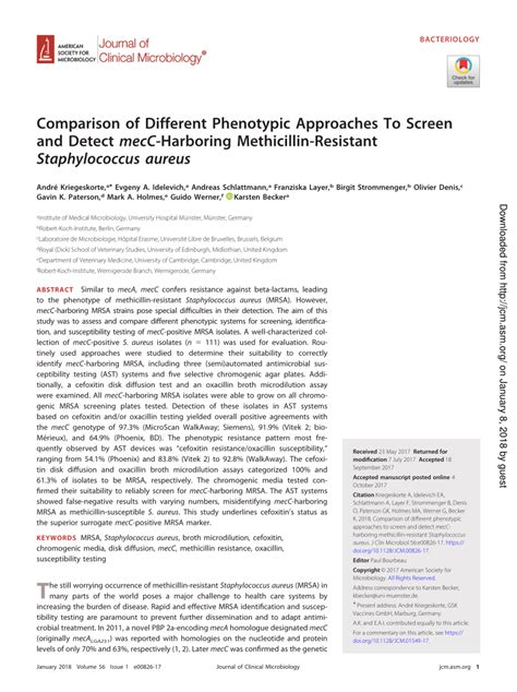 Pdf Comparison Of Different Phenotypic Approaches To Screen And Detect Mecc Harboring
