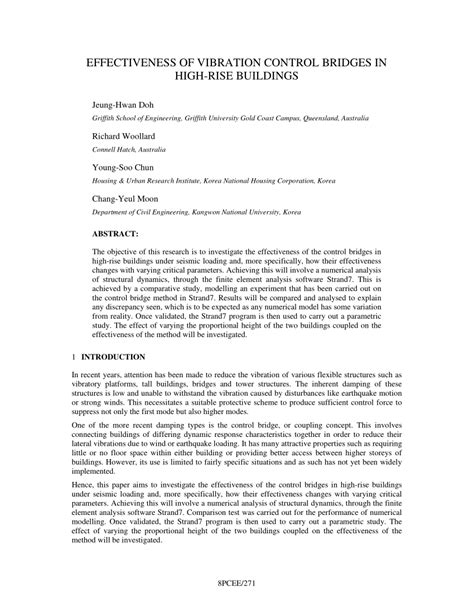 Pdf Effectiveness Of Vibration Control Bridges In High Rise Buildings