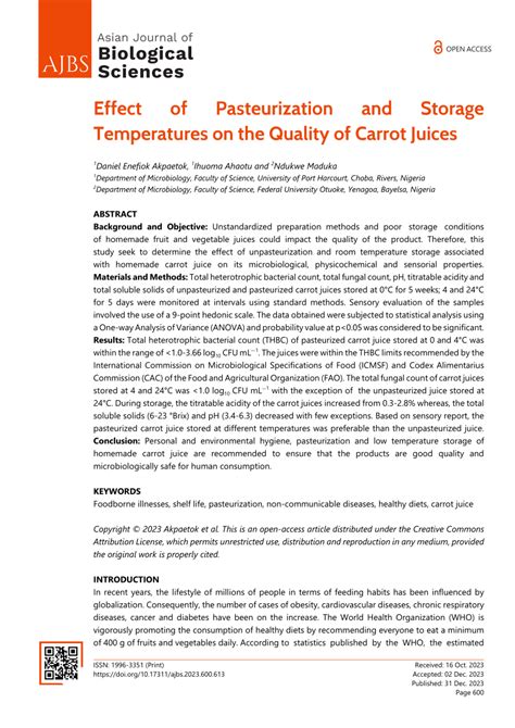 Pdf Effect Of Pasteurization And Storage Temperatures On The Quality