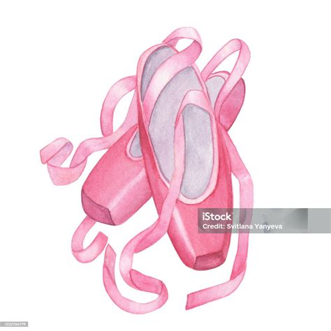 발레 신발 리본 발레 포인테 수채화 손으로 그린 그림입니다 걸 댄스 프린트 튀튀에 대한 스톡 벡터 아트 및 기타 이미지 튀튀