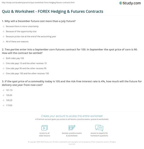 Quiz Worksheet FOREX Hedging Futures Contracts Study Com