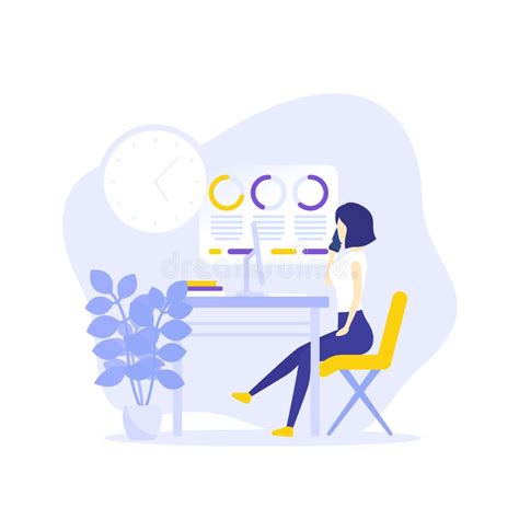 Data Analytics Girl Working At Computer Vector Stock Vector Illustration Of Flat Freelance