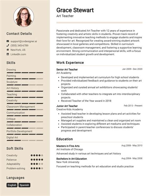Art Teacher CV Example For 2025 How To Craft A Winning CV CVDesigner Ai