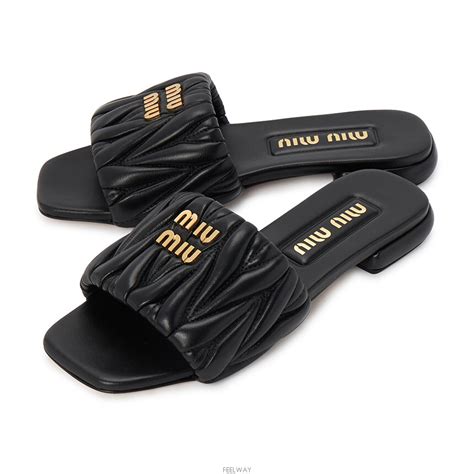 Miu Miu 샌들 미우미우 마테라쎄 여성 슬리퍼 5xx605 88t F0002 원래 명품은 필웨이 Feelway