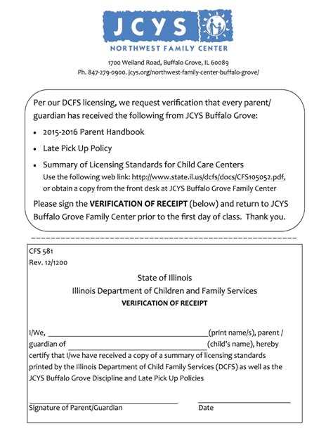 Fillable Online Per Our Dcfs Licensing We Request Verification That Jcys Fax Email Print