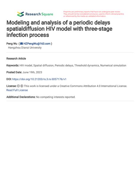 Pdf Modeling And Analysis Of A Periodic Delays Spatialdiffusion Hiv