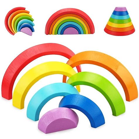 Wooden Small Rainbow Stacking Blocks 7 Pieces 941 Odeez