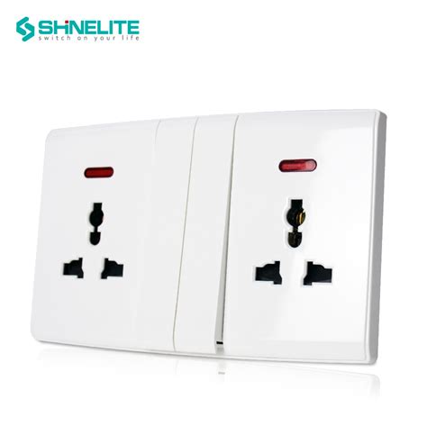 New Universal Socket 2 Gang Plastic Outlet Full Button Multi Function Switch Socket With Neon