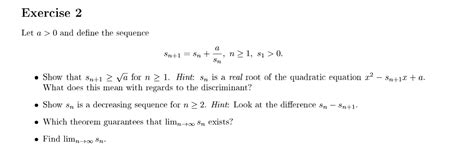 Solved Exercise 2 Let A 0 And Define The Sequence Sn1