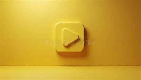 3d Yellow Play Button On Yellow Background Square Shape With Rounded