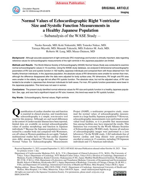 Pdf Normal Values Of Echocardiographic Right Ventricular Size And Systolic Function