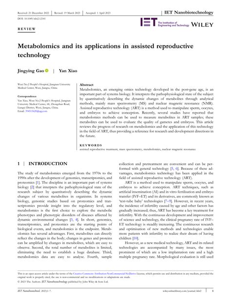 Pdf Metabolomics And Its Applications In Assisted Reproductive Technology