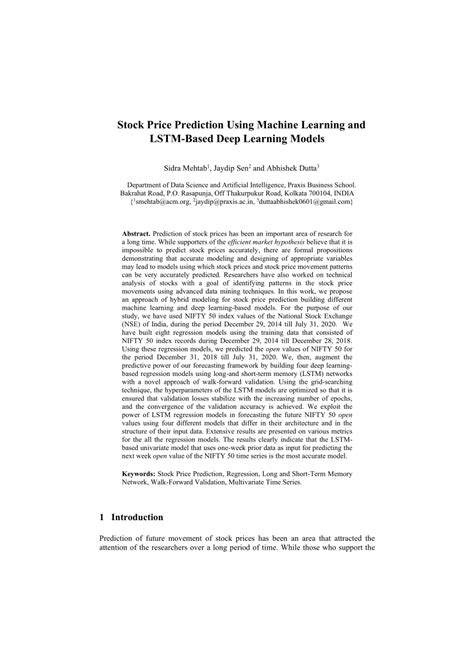 PDF Stock Price Prediction Using Machine Learning And LSTM Based Deep Learning Models