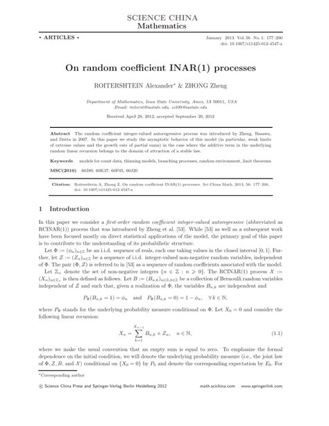 Pdf On Random Coefficient Inar1 Processes