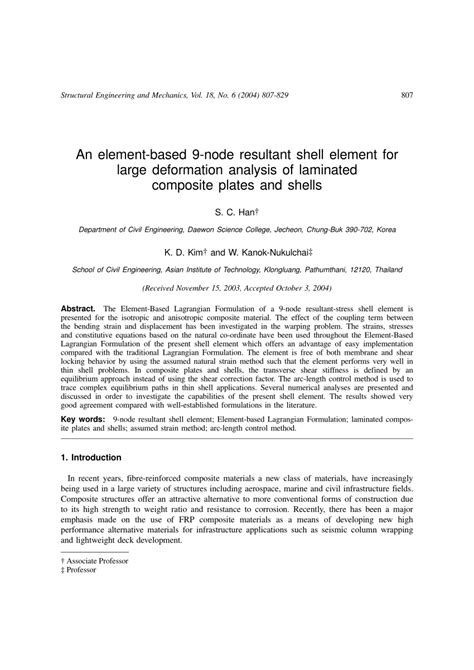Pdf An Element Based 9 Node Resultant Shell Element For Large